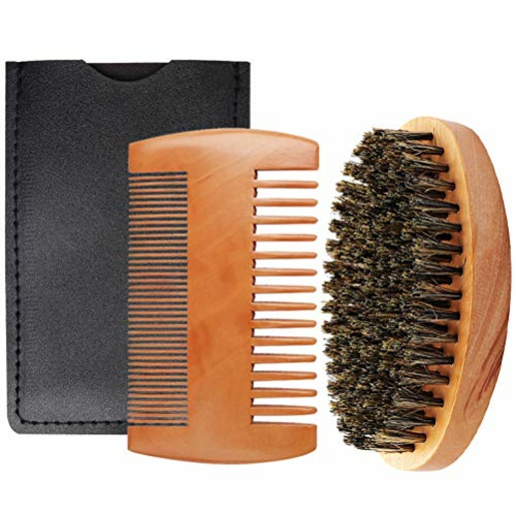 kuou Beard Comb Brush Set, Boar Bristle Beard Brush, Portable Hair Comb ...